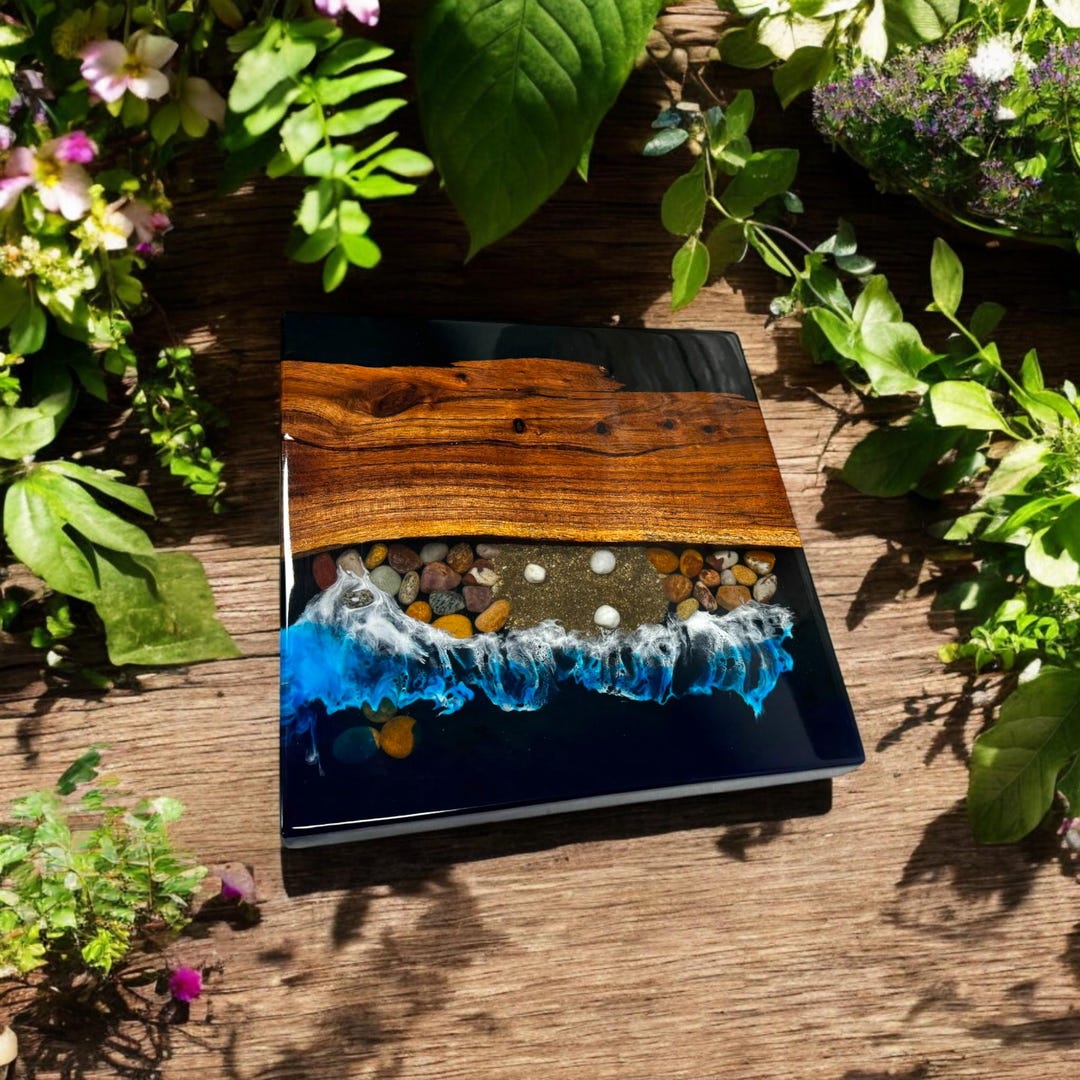 Custom Square Epoxy Resin Coffee Table: Ocean Wave Design - Etsy