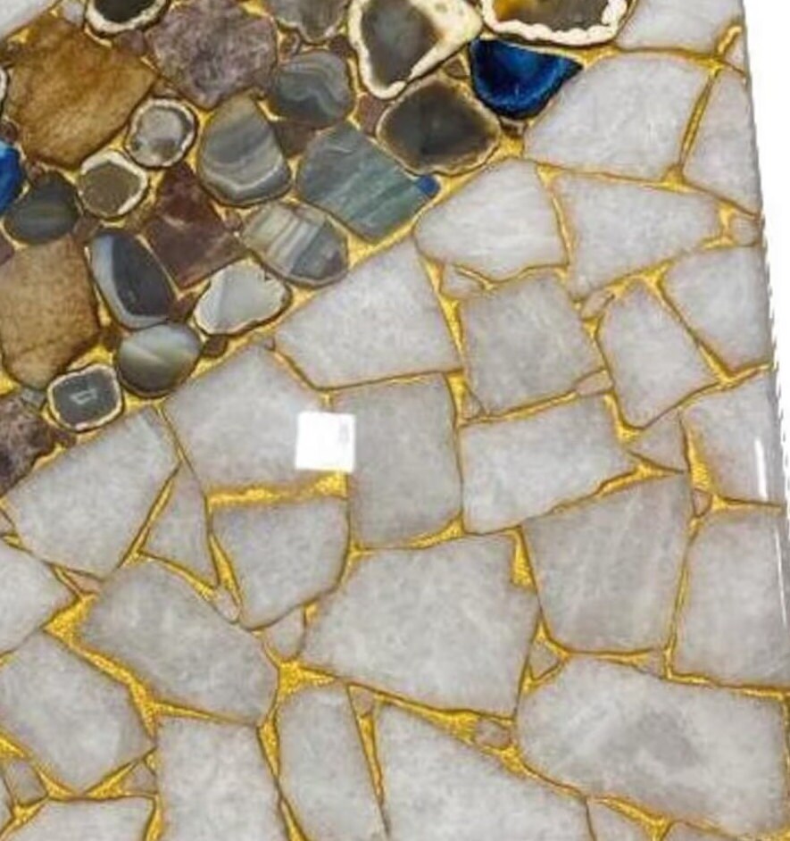 Agate Dining Table, Square Coffee Table, White Agate With Gold Foil ...