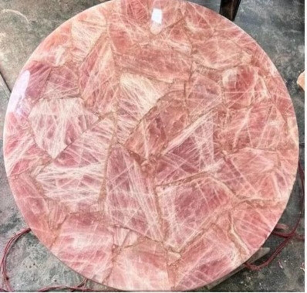 Elegant Round Coffee Table Top Semi Precious Pink Rose Quartz Healing ...