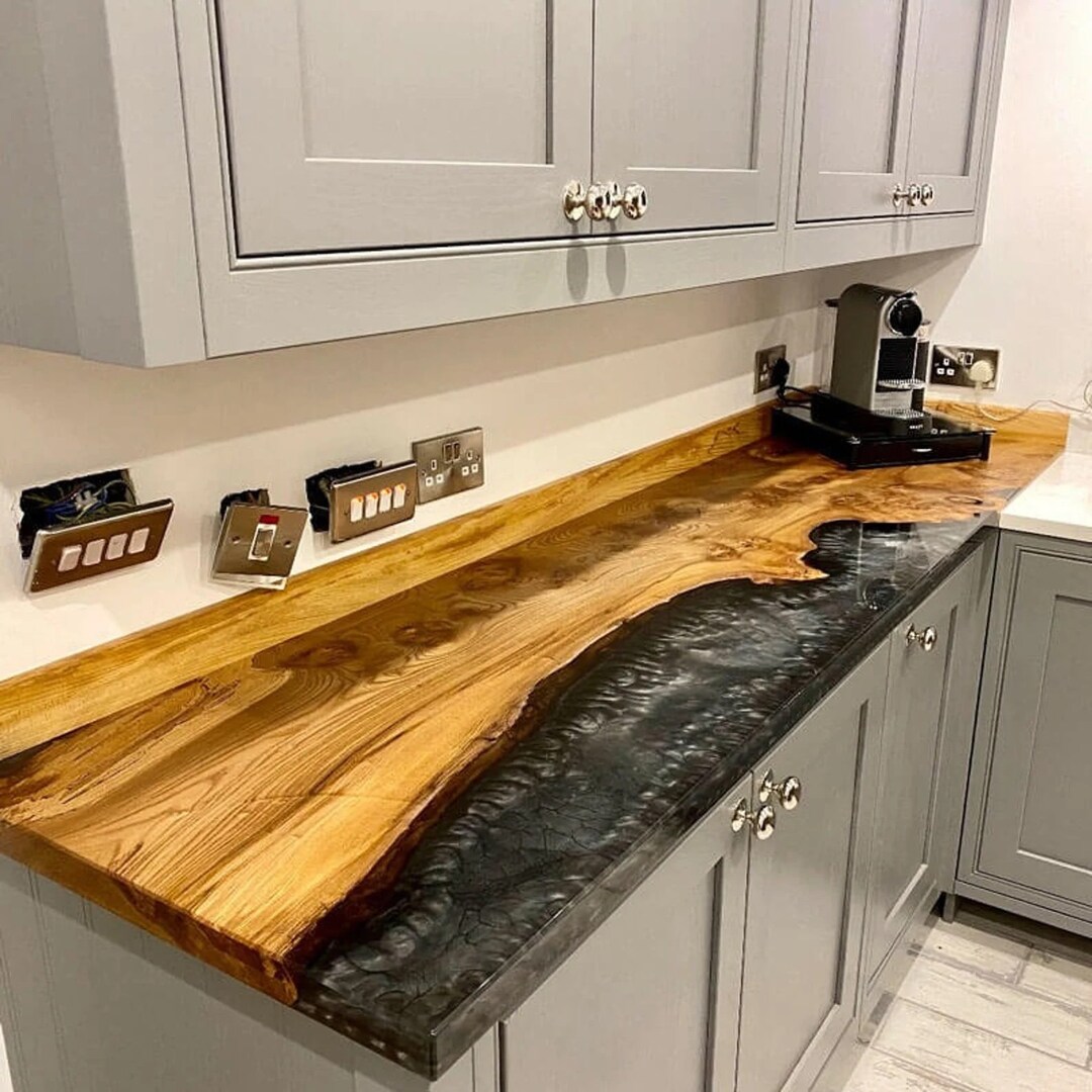 Acacia Wood Epoxy Resin Countertop: Ocean Waves Style Handmade Kitchen ...