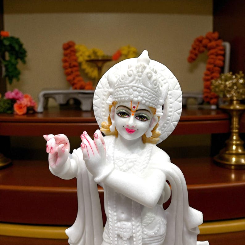 Hand-carved White Marble Radha Krishna Statue: Hindu God Idol - Etsy