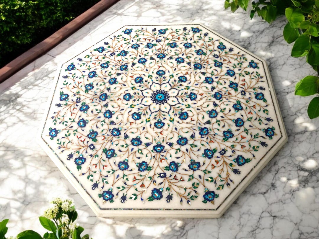 Octagon White Marble Center Sofa Hallway Furniture Coffee Tea Table ...