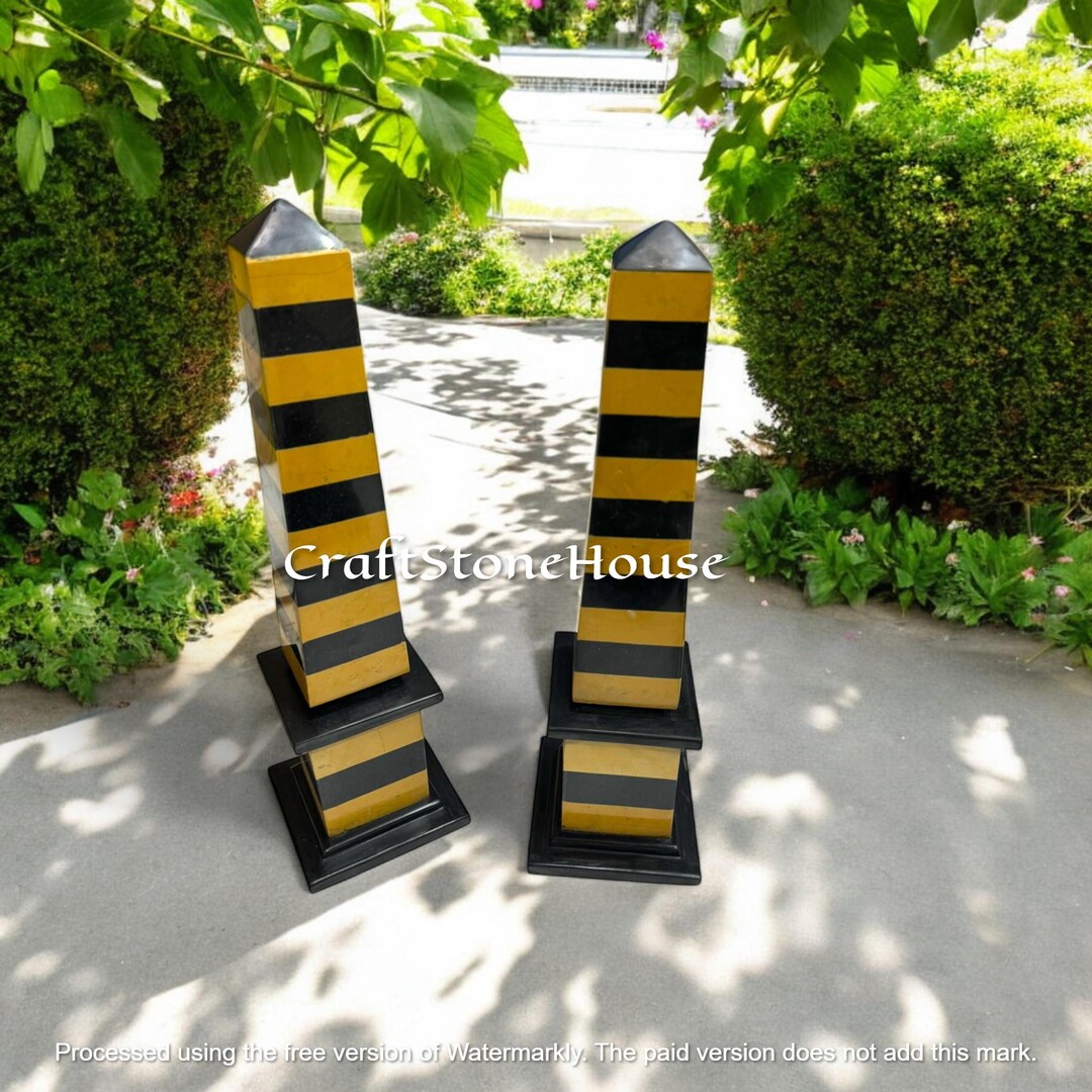 Black Marble Obelisks Set: Handmade Inlay Stone Decor, 21" - Etsy