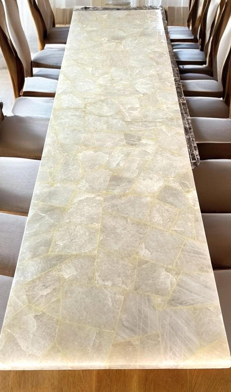 Beautiful Rectangle White Quartz Kitchen Dining Table Handmade Natural ...