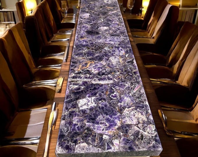 Purple Amethyst Stone Dining Table for Kitchen, Countertop, Conference ...