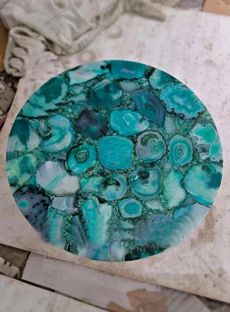 36 Inch Round Table Agate Coffee Table Agate Countertop Green Agate ...