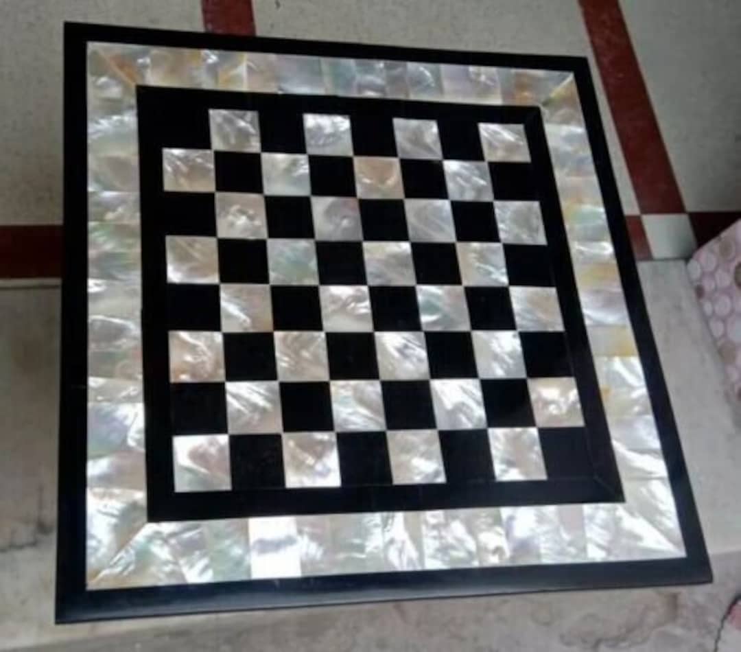 Unique Chess Table Top Handmade Black Marble With Mother of Pearl Inlay ...