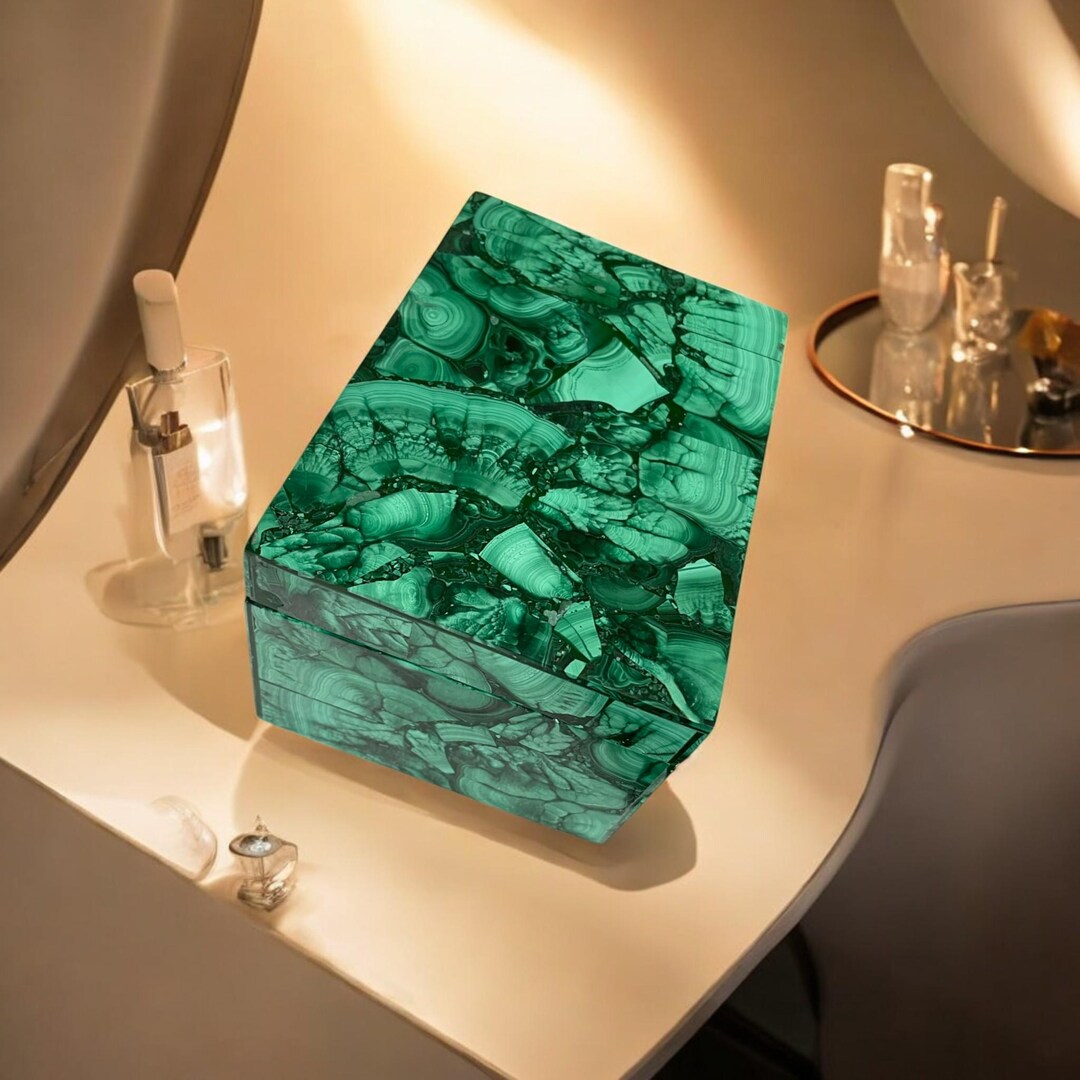 4x3x2 Rectangle Malachite Gemstones Traditional Jewelry Storage Box ...