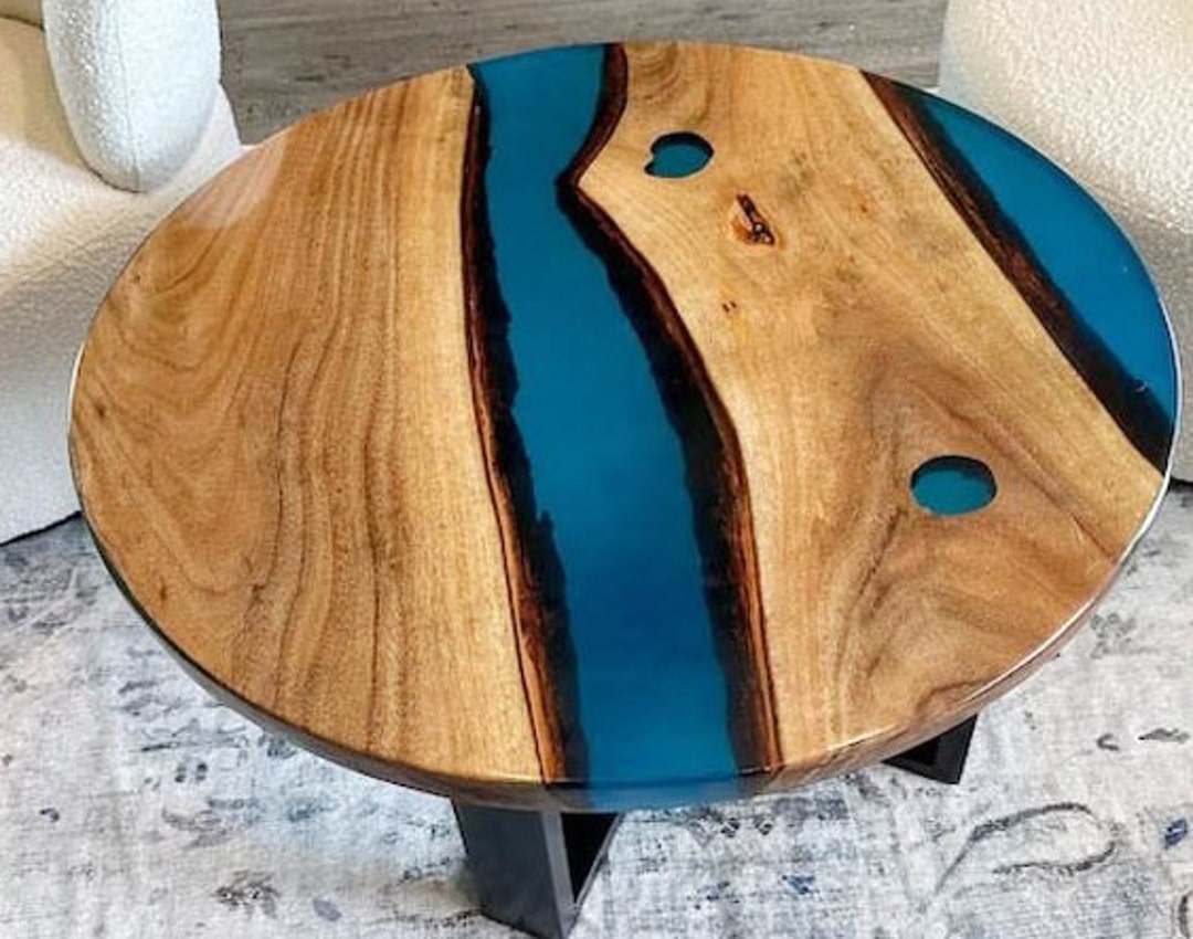 Coffee Table, Epoxy Round Table, Blue Resin Table, River Table, Custom ...