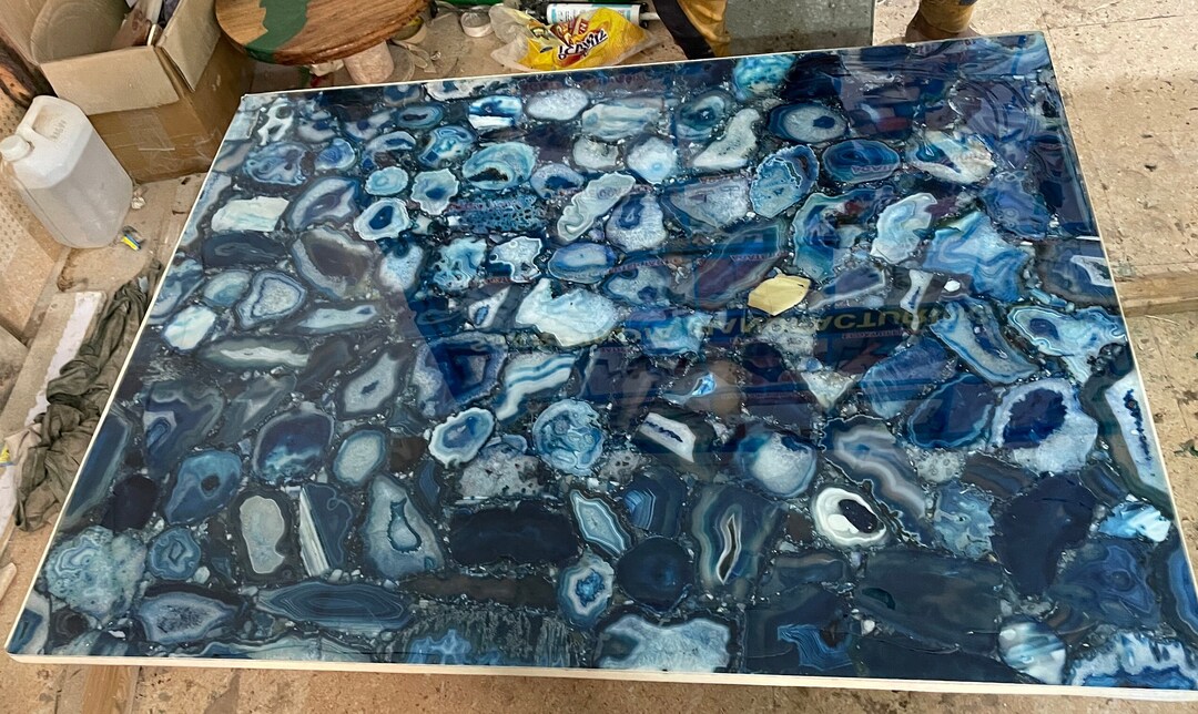 Handmade Blue Agate Stone Table Top Custom Kitchen & Dining Furniture ...