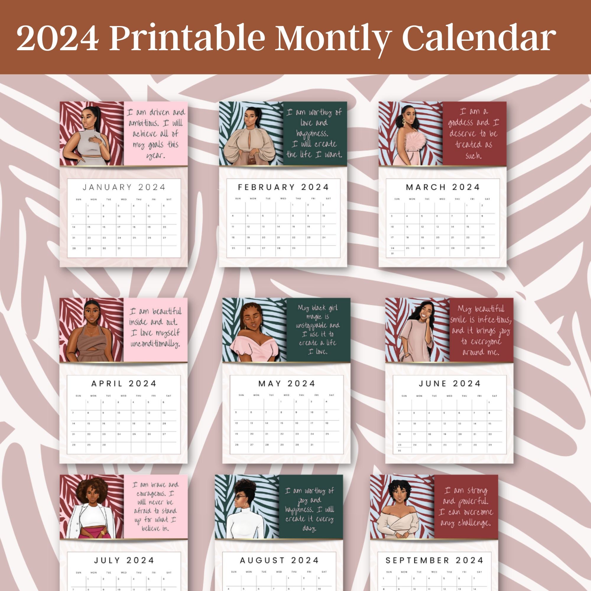 2024 Calendar Printable Affirmation Calendar for African American Women ...