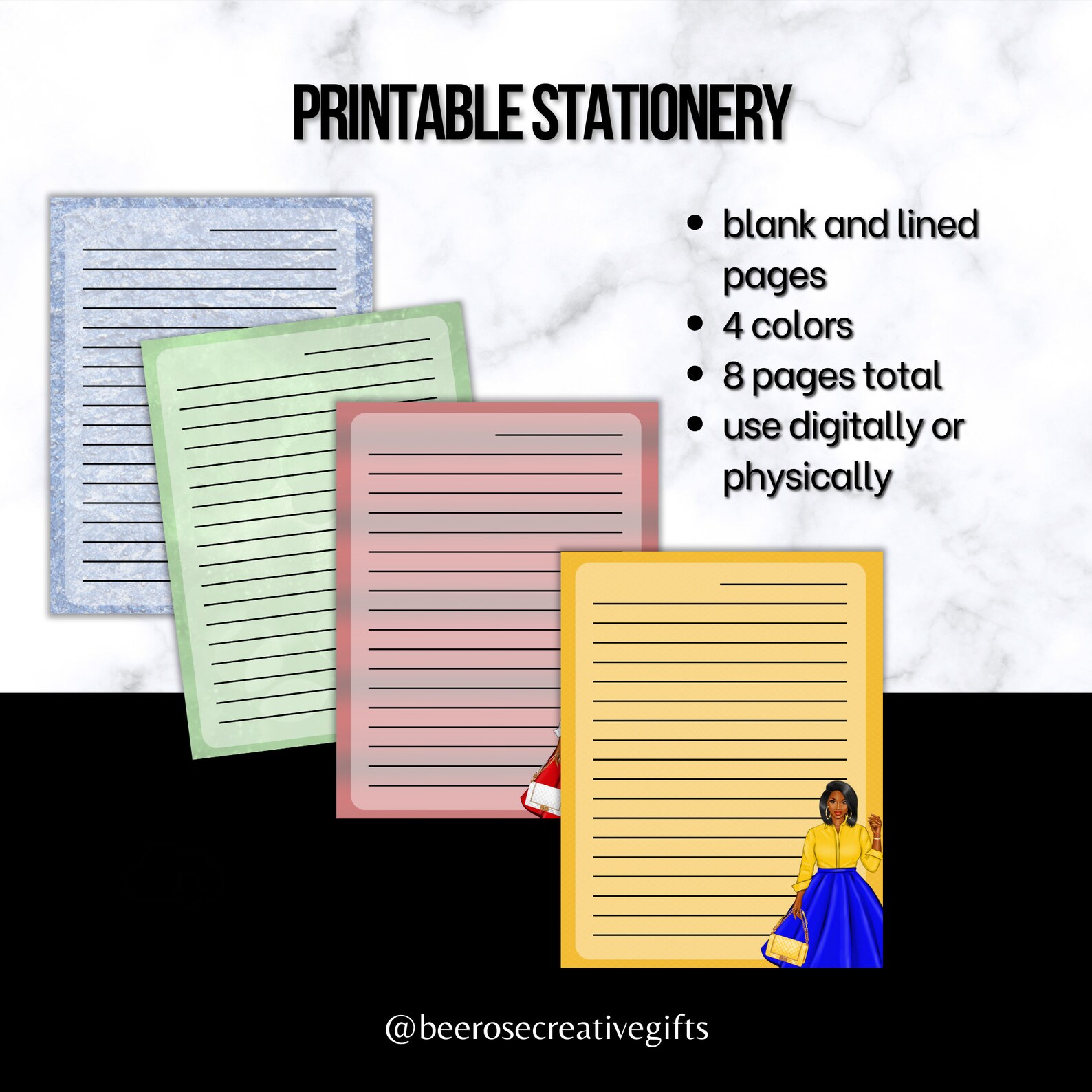 Printable Stationary Pack | Instant Download US Letter PDF | Sorority ...