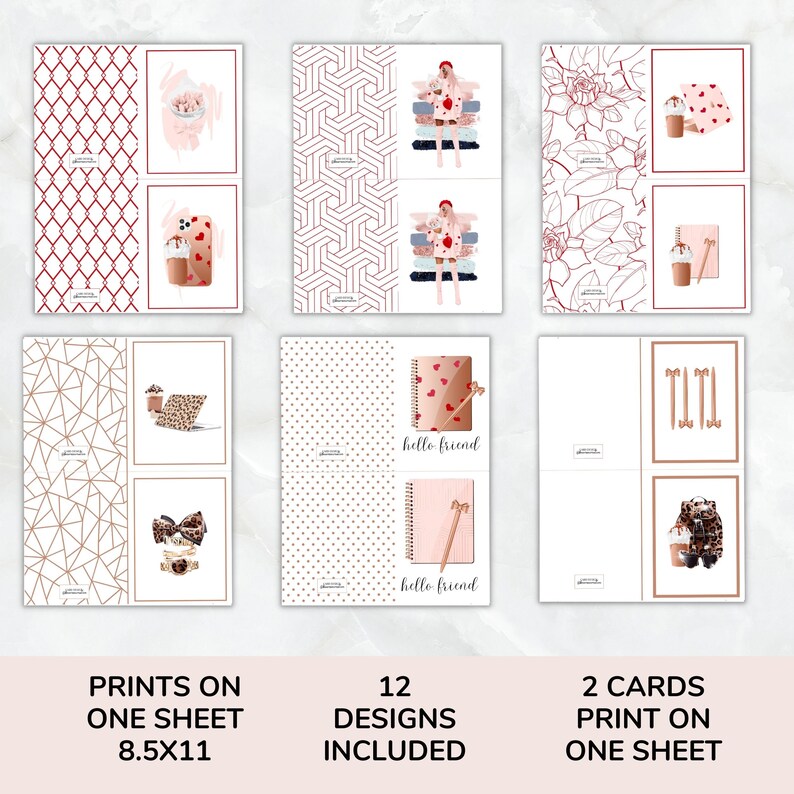 Printable Note Card Set | Valentine's Day Cards | Rose Gold Card for ...