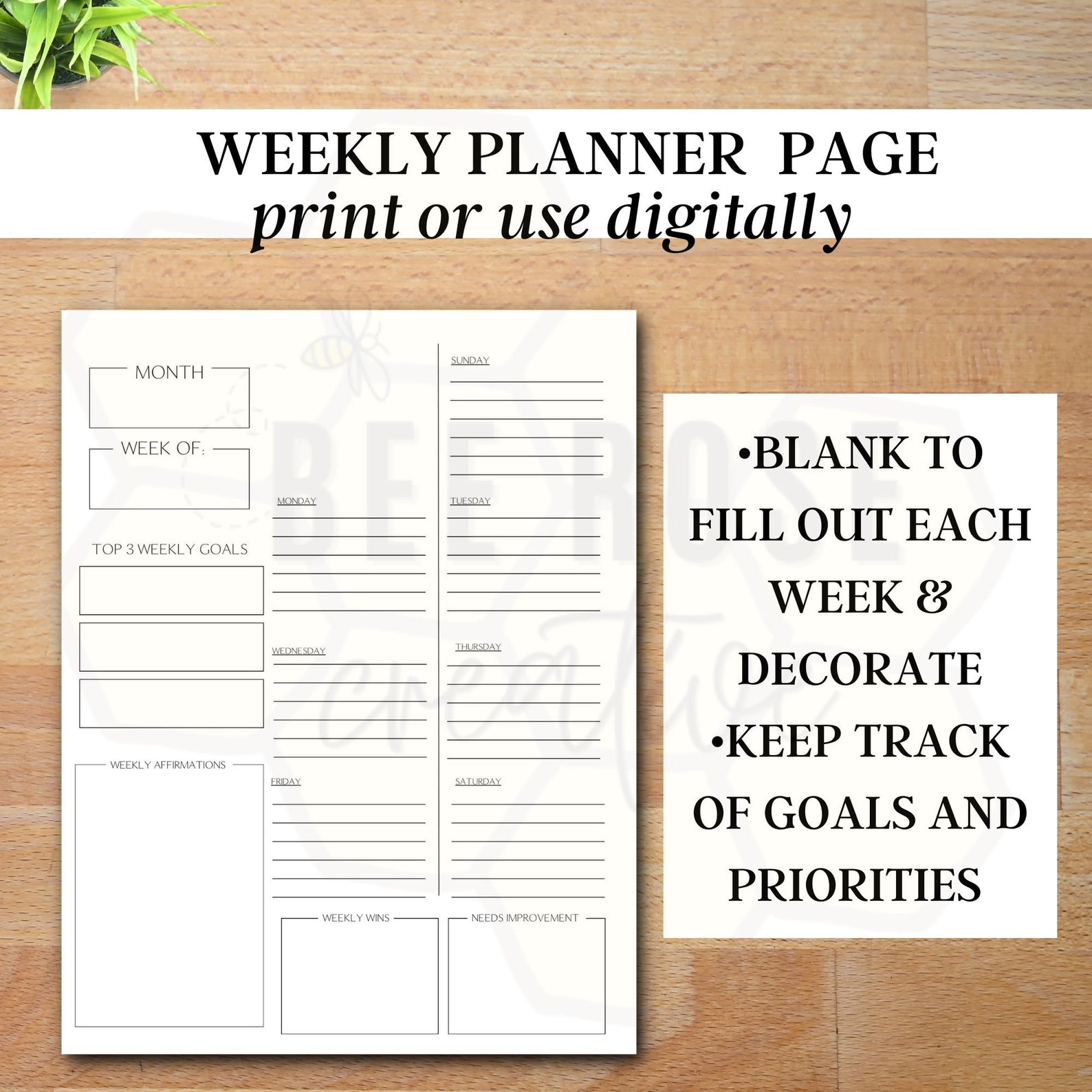 Minimalist Printable Calendar & Weekly Planner |blank Calendar ...