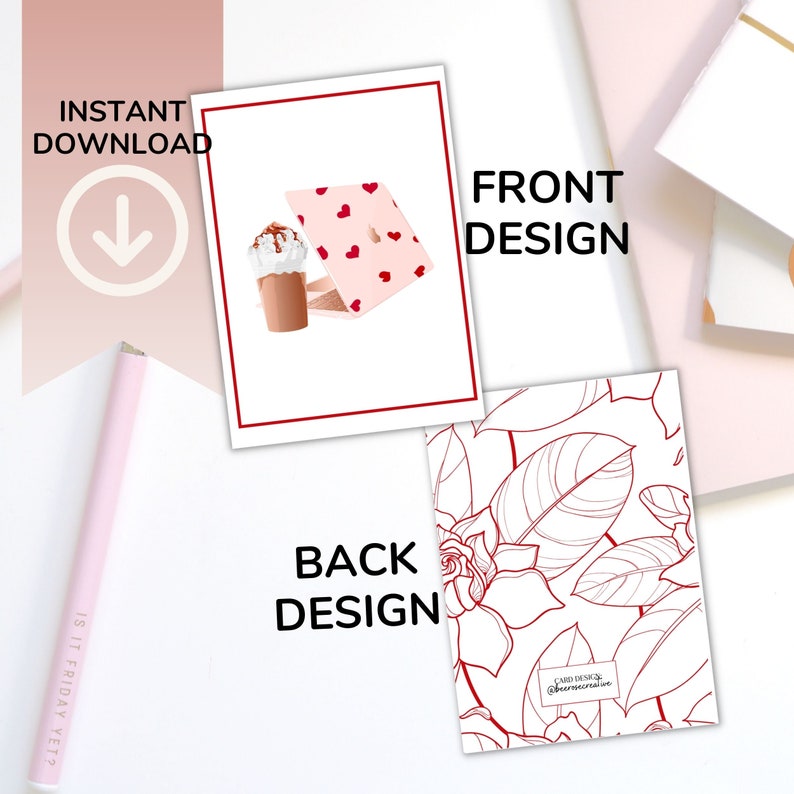 Printable Note Card Set Valentine's Day Cards Rose Gold Card for Her ...
