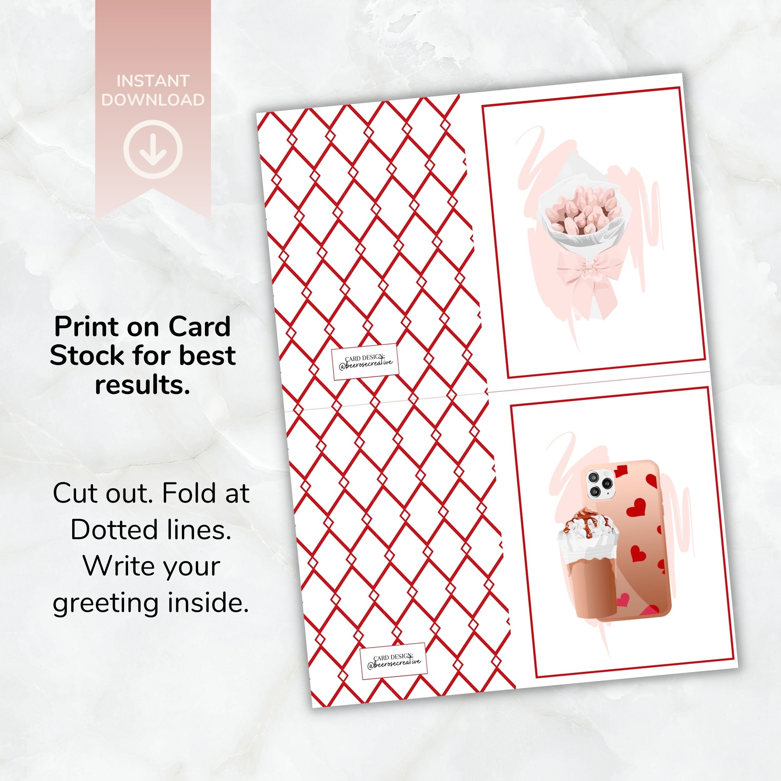 Printable Note Card Set Valentine's Day Cards Rose Gold Card for Her ...