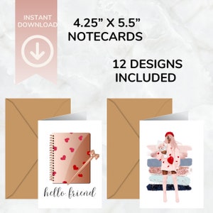 Printable Note Card Set | Valentine's Day Cards | Rose Gold Card for ...