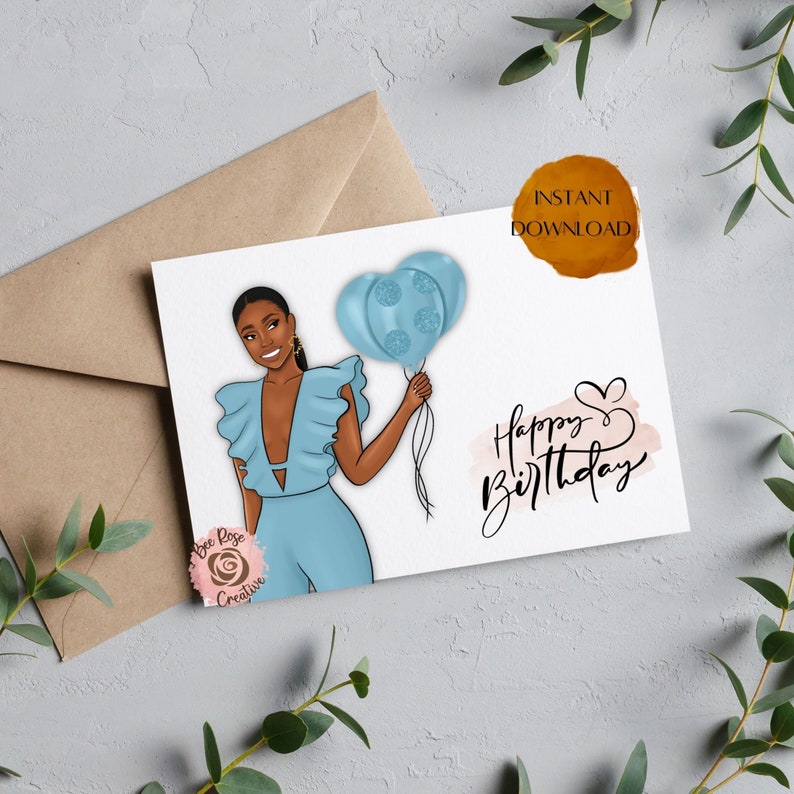 Black Woman Greeting Card African American Printable Birthday Card ...
