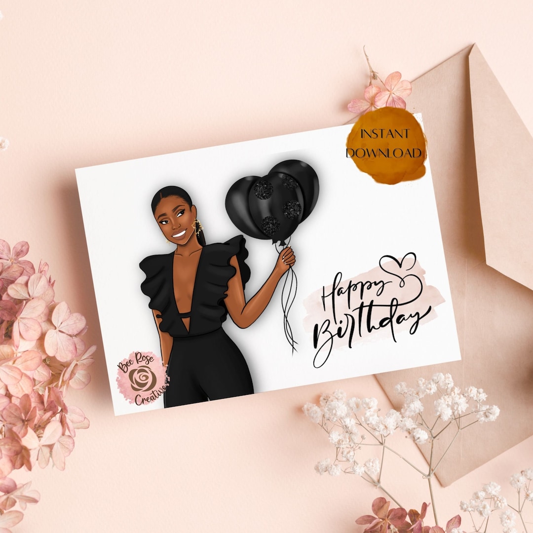 Black Woman Greeting Card African American Printable Birthday Card ...