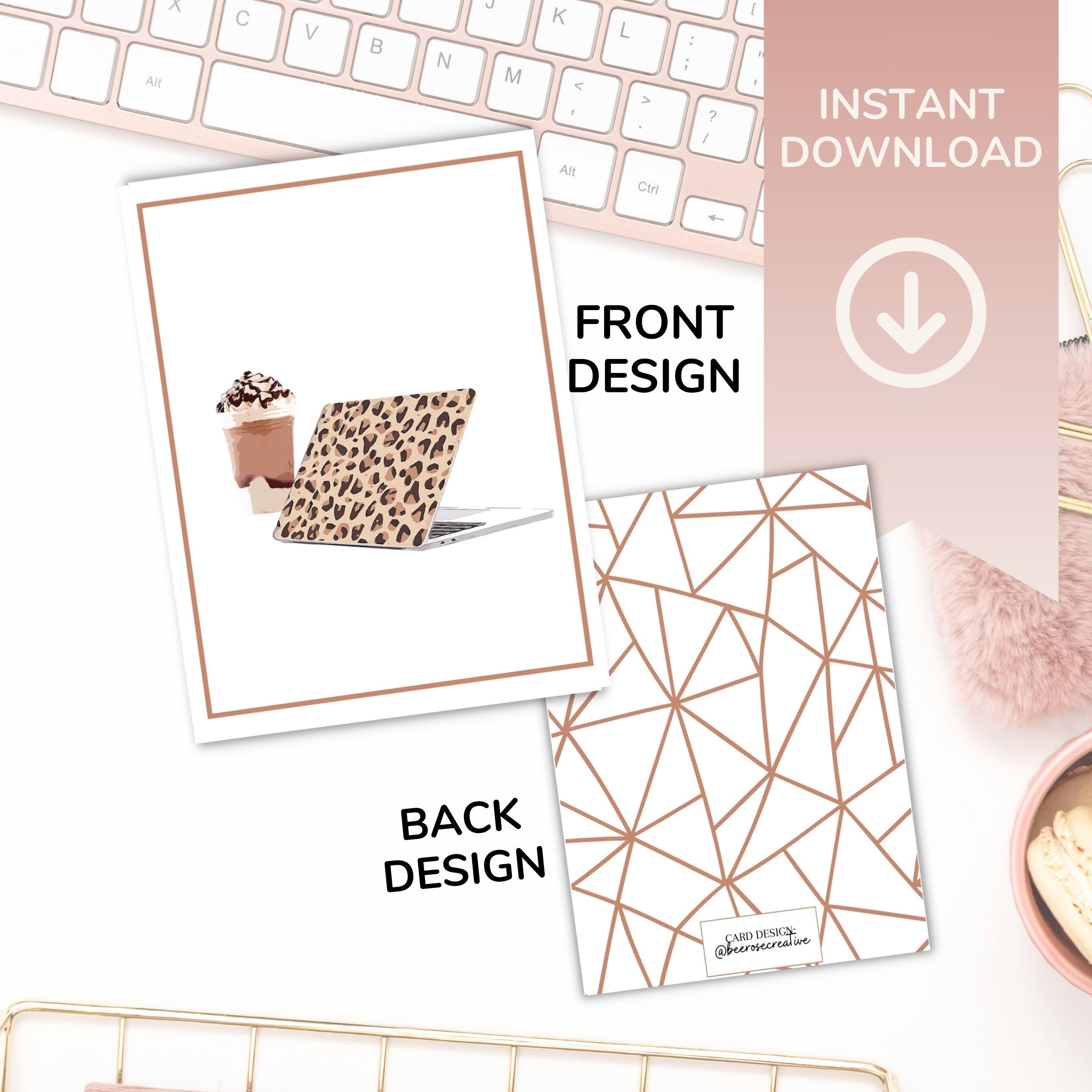 Printable Note Card Set Valentine's Day Cards Rose Gold Card for Her ...