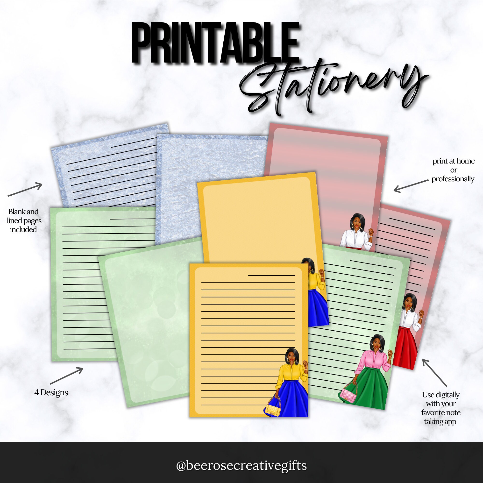 Printable Stationary Pack | Instant Download US Letter PDF | Sorority ...