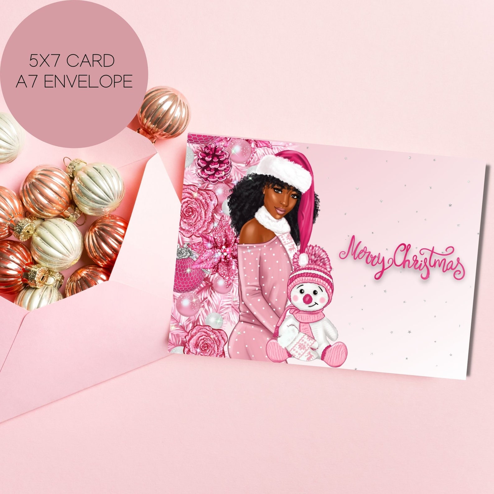 Christmas Cards | Pink Christmas Cards | Black Woman Gifts | Black Girl ...