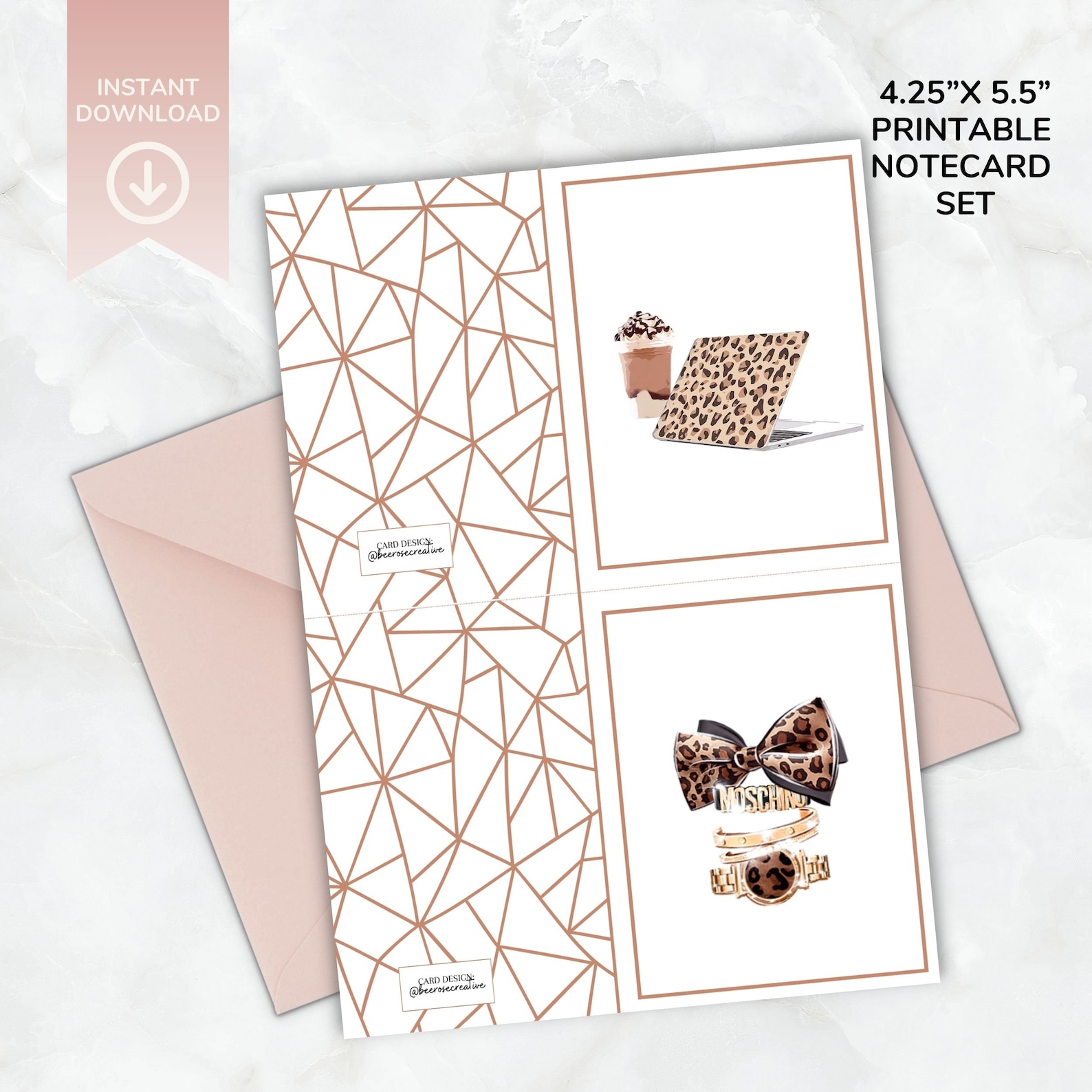 Printable Note Card Set | Valentine's Day Cards | Rose Gold Card for ...