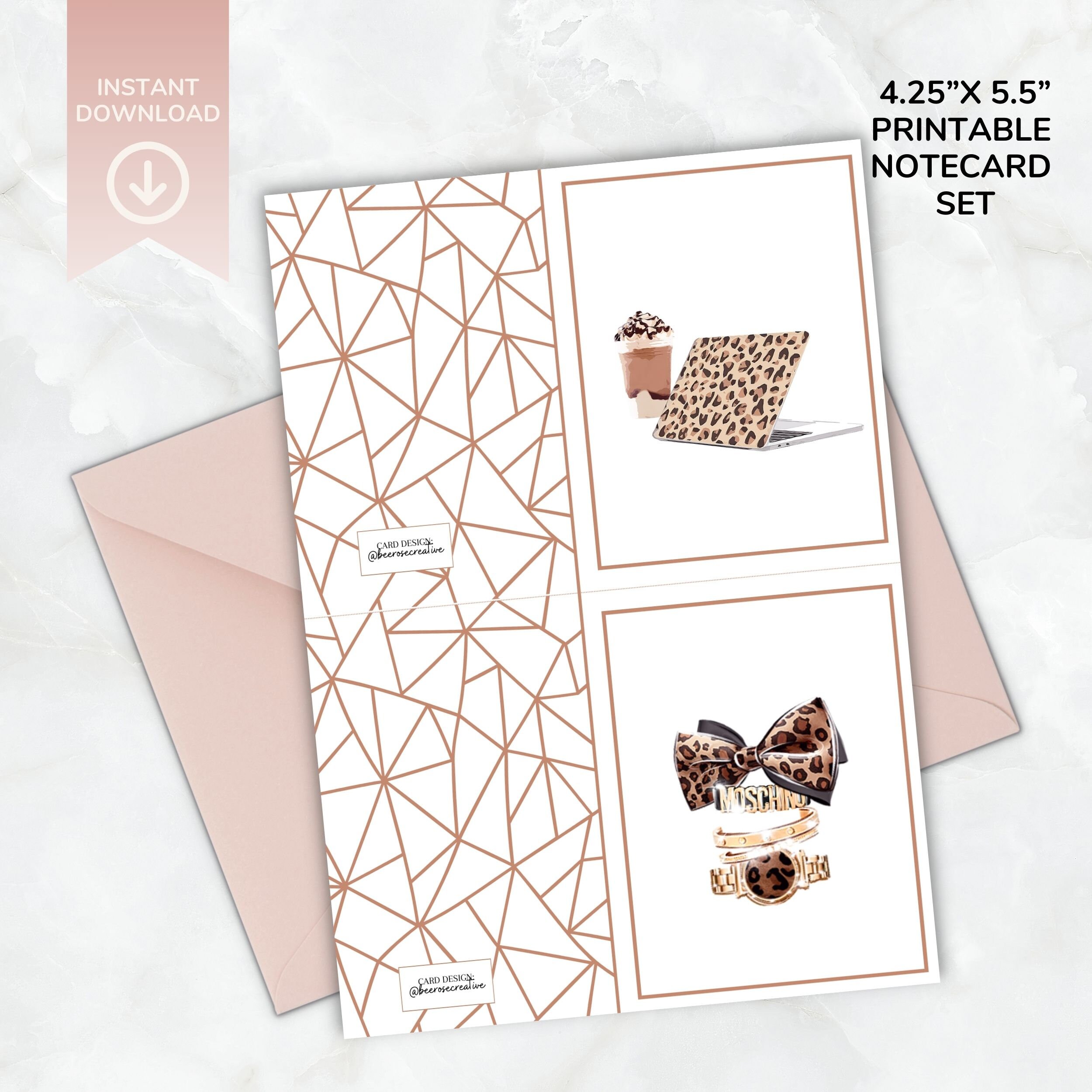 Printable Note Card Set Valentine's Day Cards Rose Gold Card for Her ...