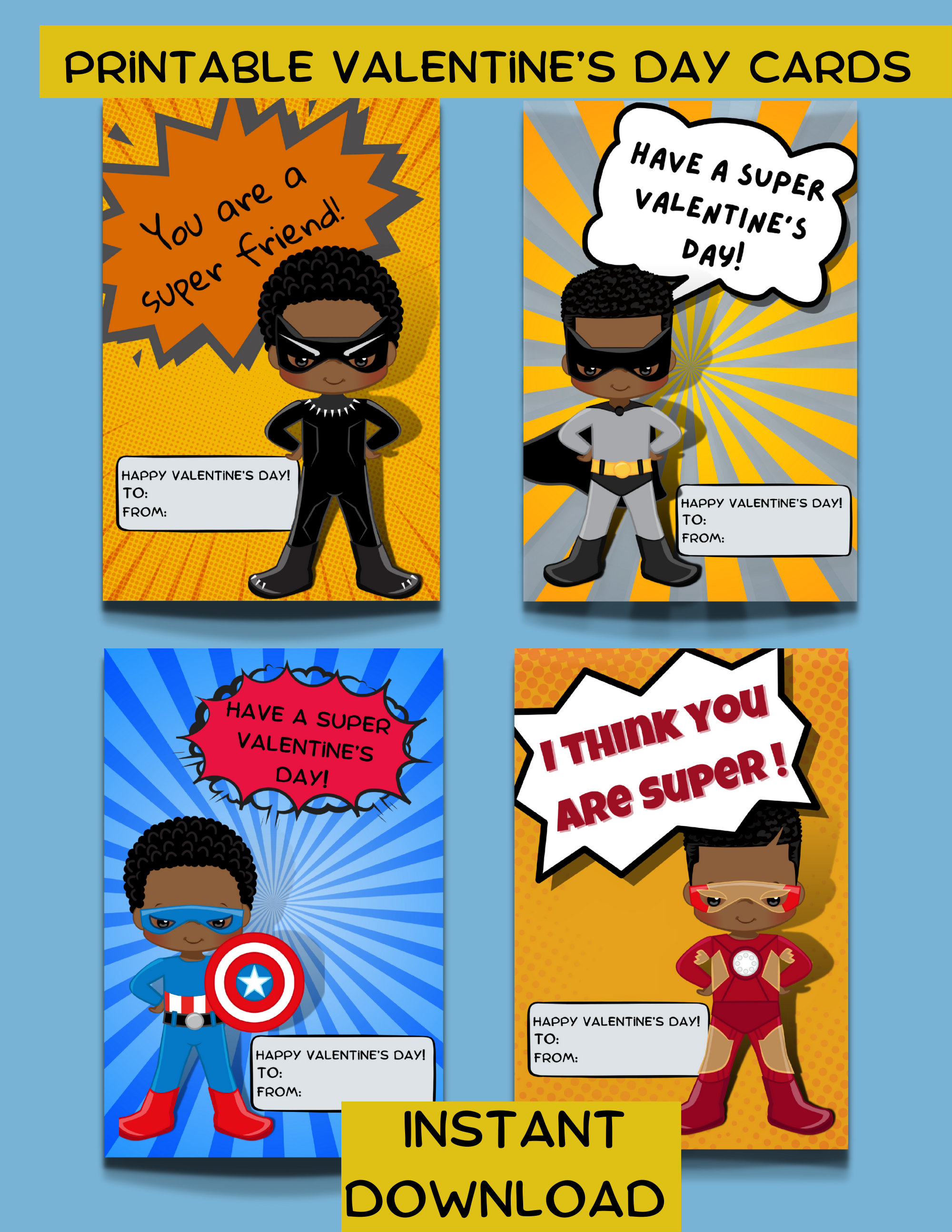 Superhero Valentines Day Card Black Panther Valentine - Etsy