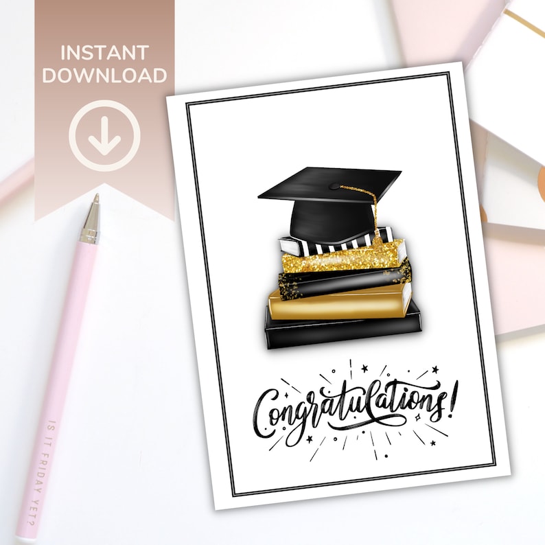 Graduation Card Printable Graduation Card Congratulations Grad Cap and ...