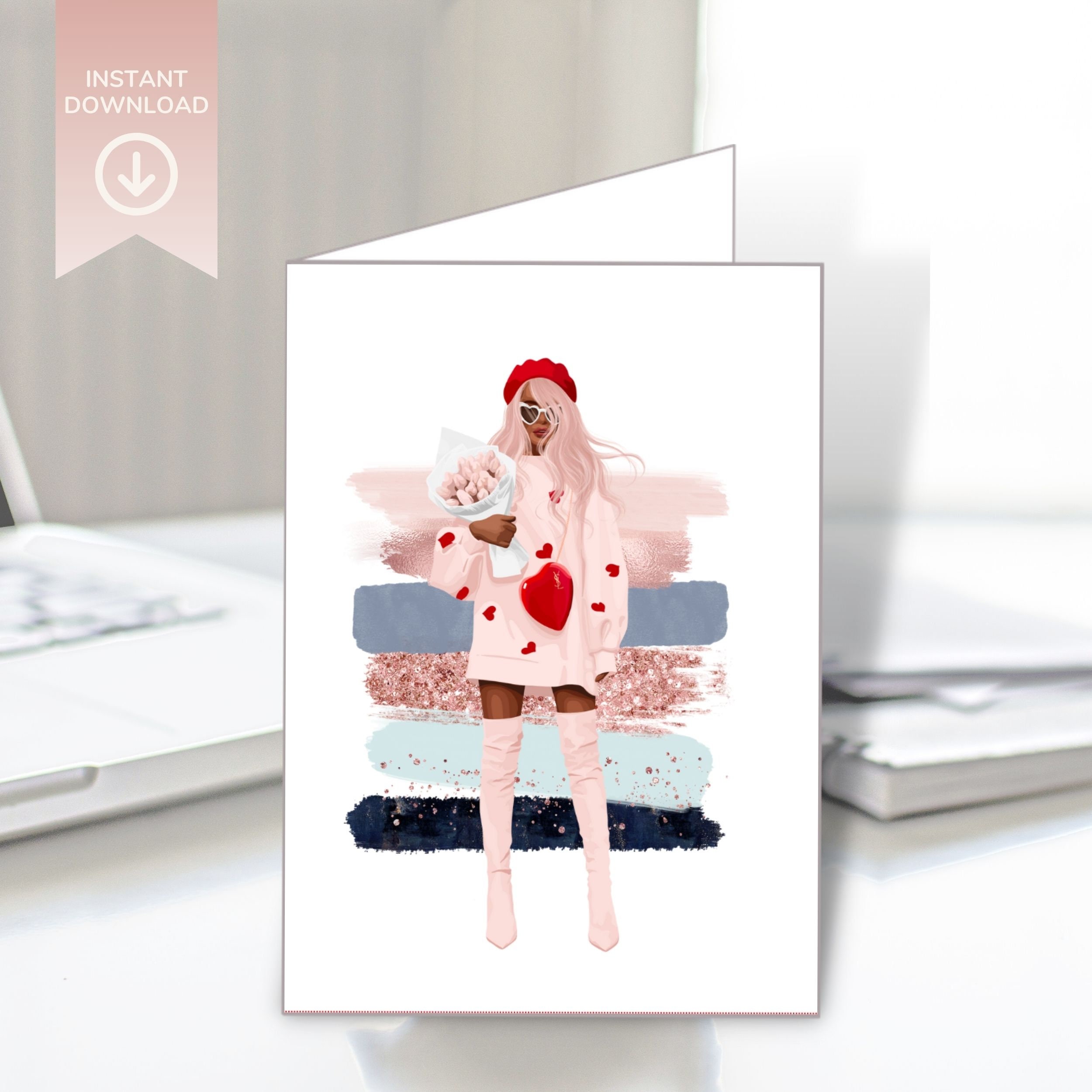 Printable Note Card Set Valentine's Day Cards Rose Gold Card for Her ...