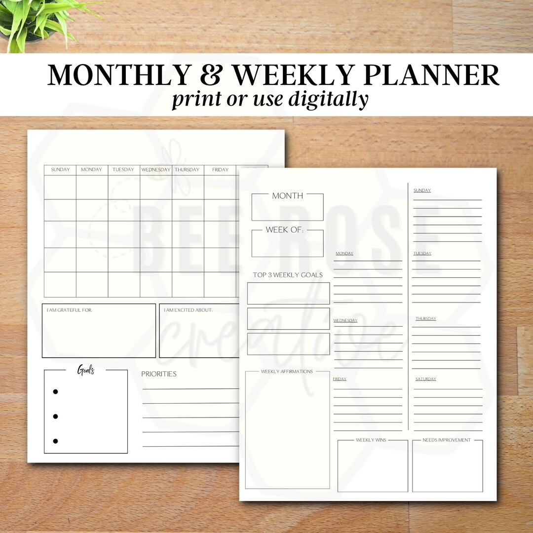 Minimalist Printable Calendar & Weekly Planner |blank Calendar ...