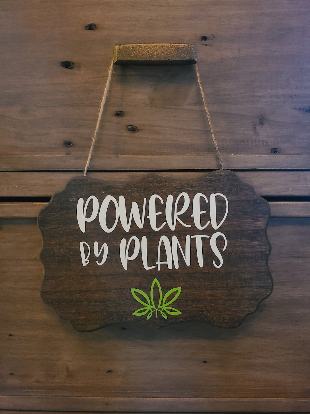 Powered by Plants Wood Door Hanger Sign, Essential Greens KC Marijuana ...