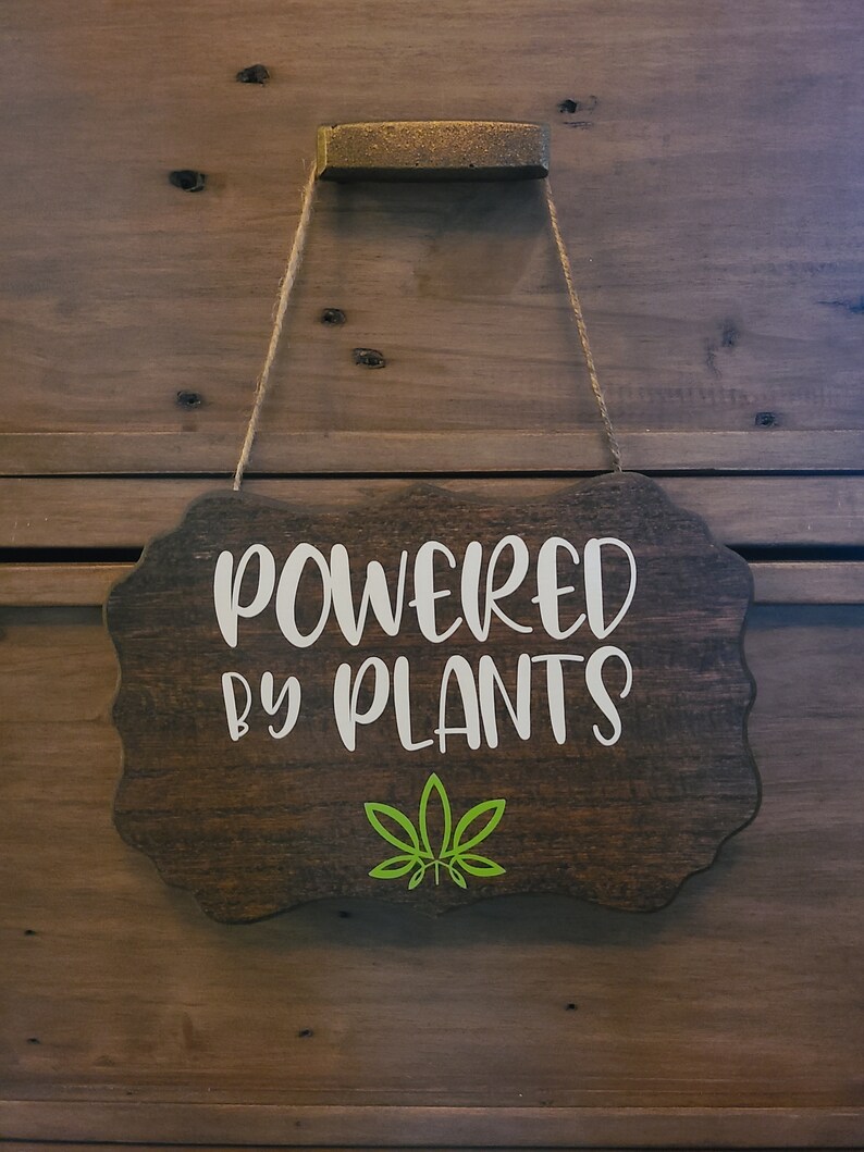 Powered by Plants Wood Door Hanger Sign, Essential Greens KC Marijuana ...