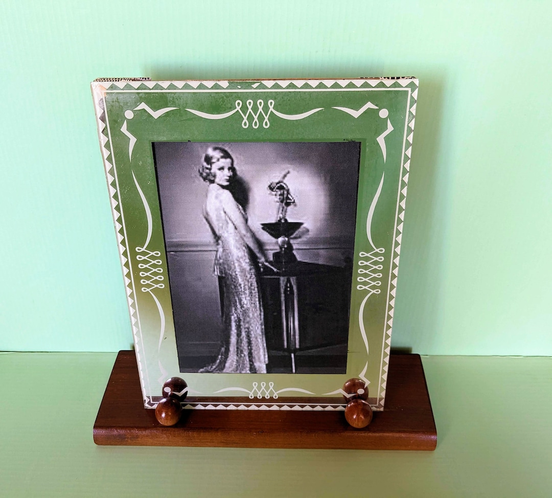 VINTAGE FRENCH DECO Mirrored Glass Photo Frame on Wooden Base - Etsy