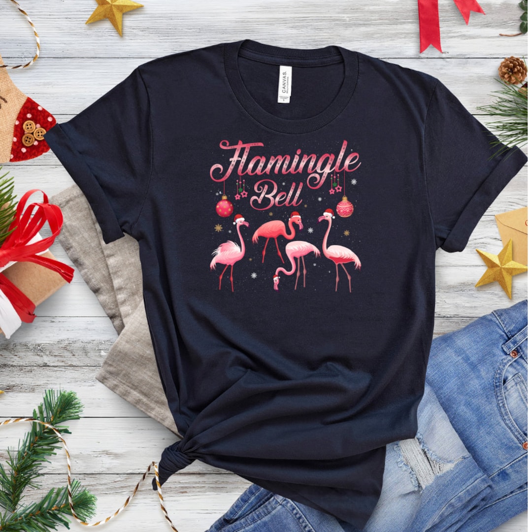 Flamingo Shirt, Flamingle Bell Christmas Tee Shirt, Holiday Flamingo ...