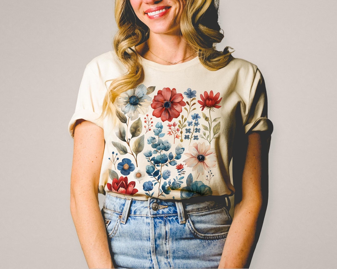 Cottagecore Aesthetic Wildflowers Shirt, Fourth of July Tshirt, Gift ...