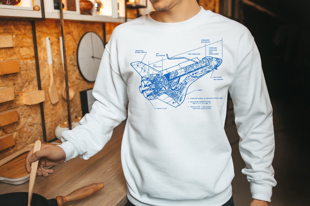 Space Shuttle Sweatshirt Retro Rocket Ship Blueprint Pullover Astronaut ...