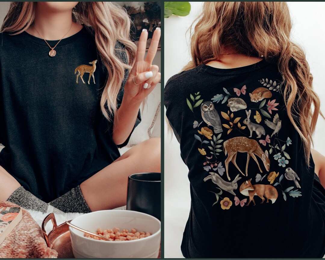 Back Print Forestcore Shirt Forest Animals Tshirt Cottagecore Unisex ...