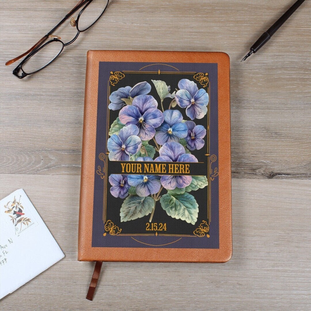 Personalized February Flower Journal, Birth Month Gift, Leather Travel ...
