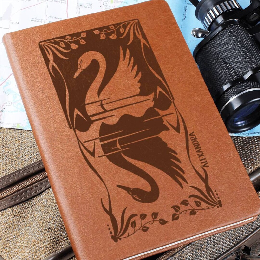 Custom Swan Illustration Rustic Journal Gift, Leather Diary, Bird ...