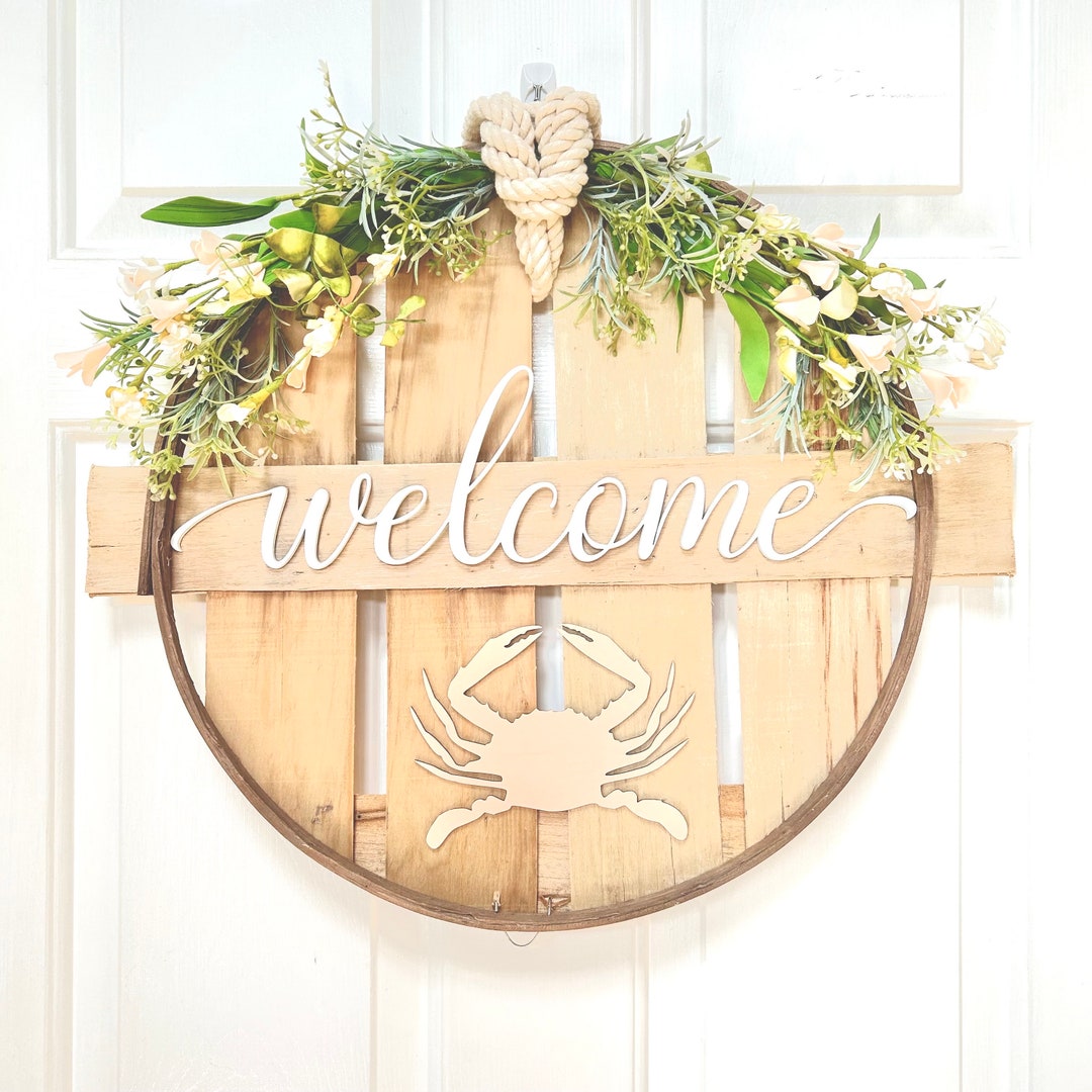Beach Wreath Coastal Welcome Sign Beach House Sign Chesapeake Bay Decor ...