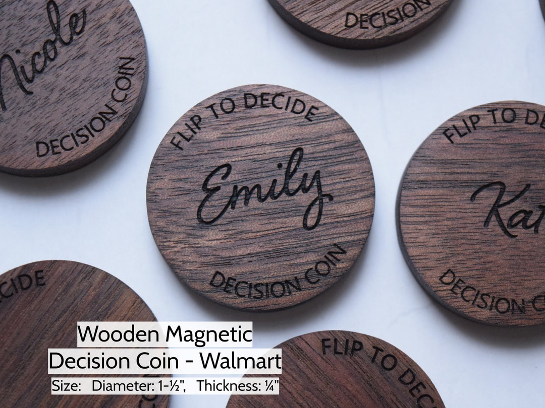 Magnetic Decision Maker Coin, Walnut, Personalized Flip to Decide ...