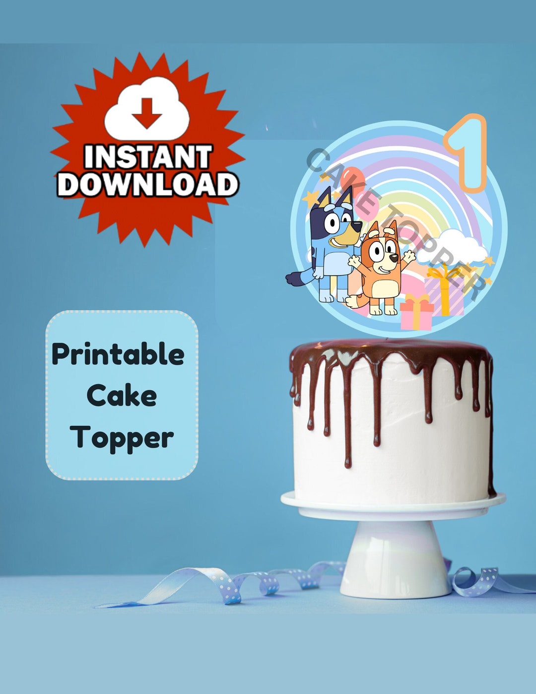 DIGITAL BLUE DOG Cake Topper - Cartoon Blue Dog Themed Digital ...