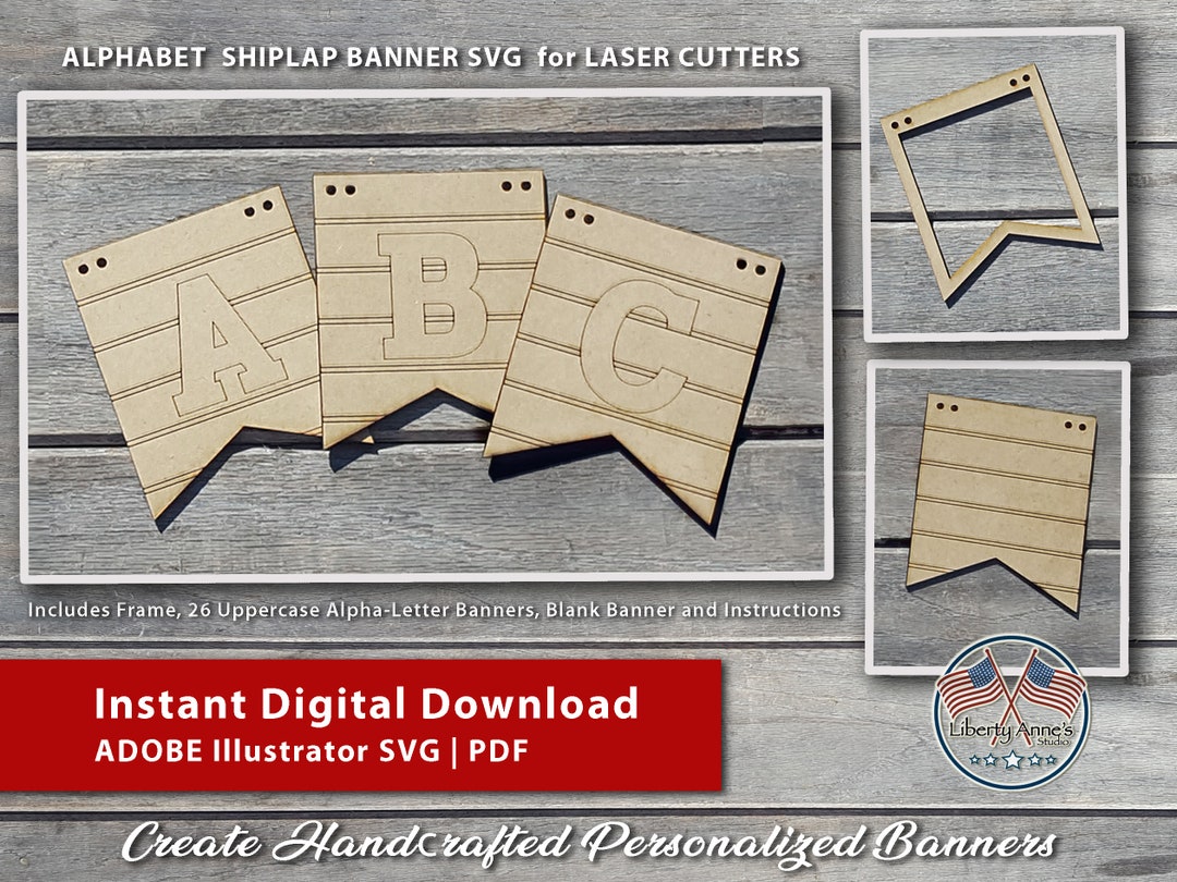 28-piece Shiplap Alphabet Banner SVG for Laser Cutters Great for DIY ...