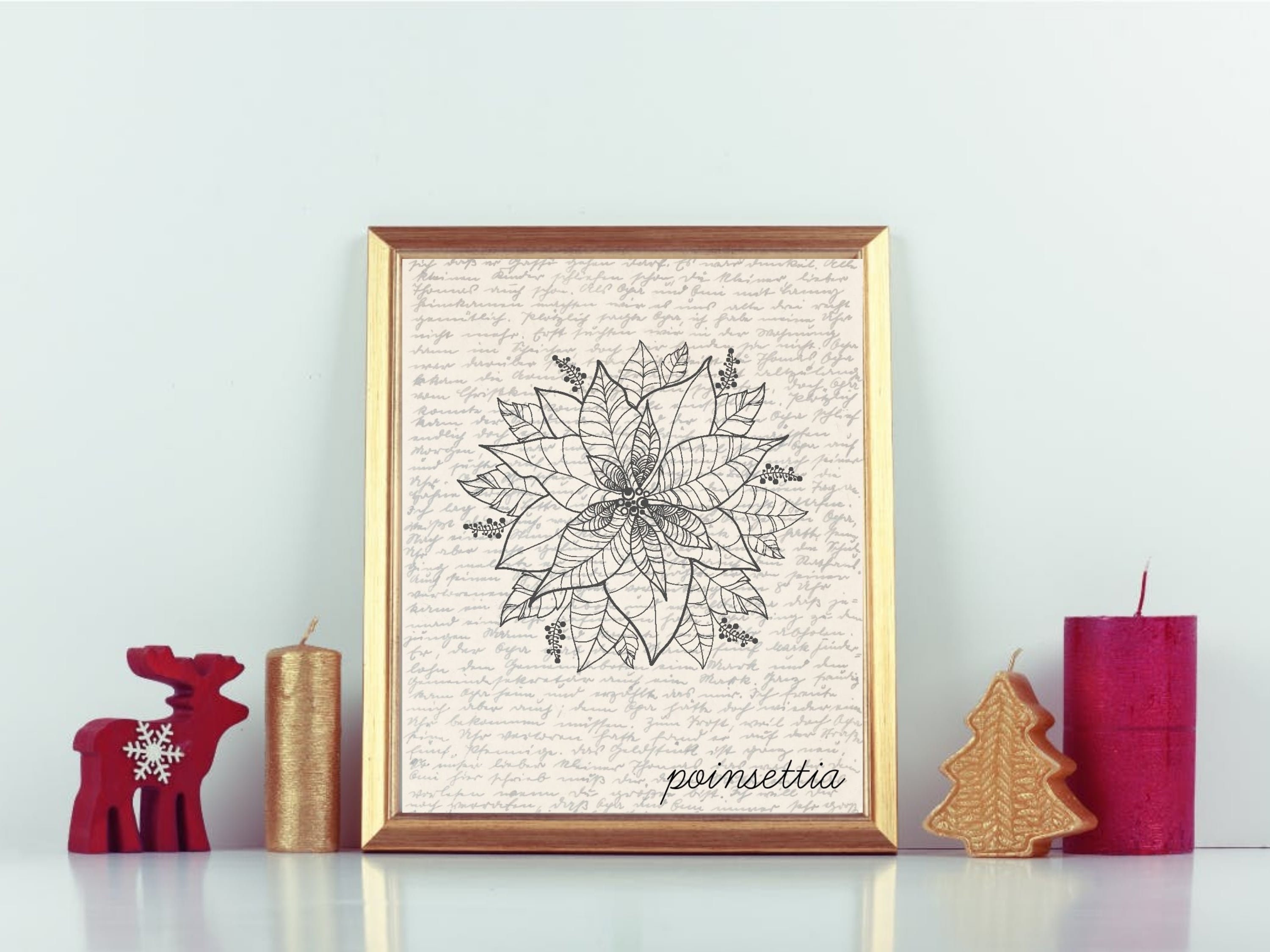Poinsettia Wall Art | Holiday Wall Art | Poinsettia Poster | Flower ...