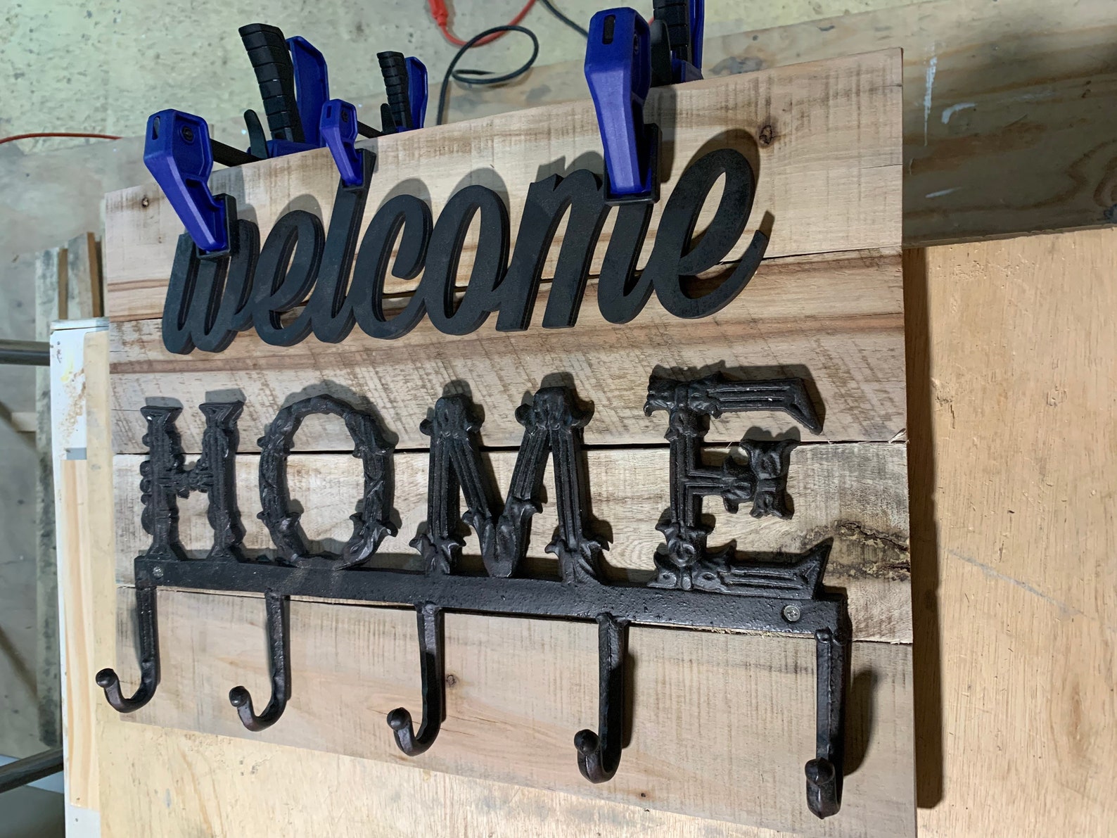 Welcome Home with Key holder Hooks/ Welcome home key wall | Etsy