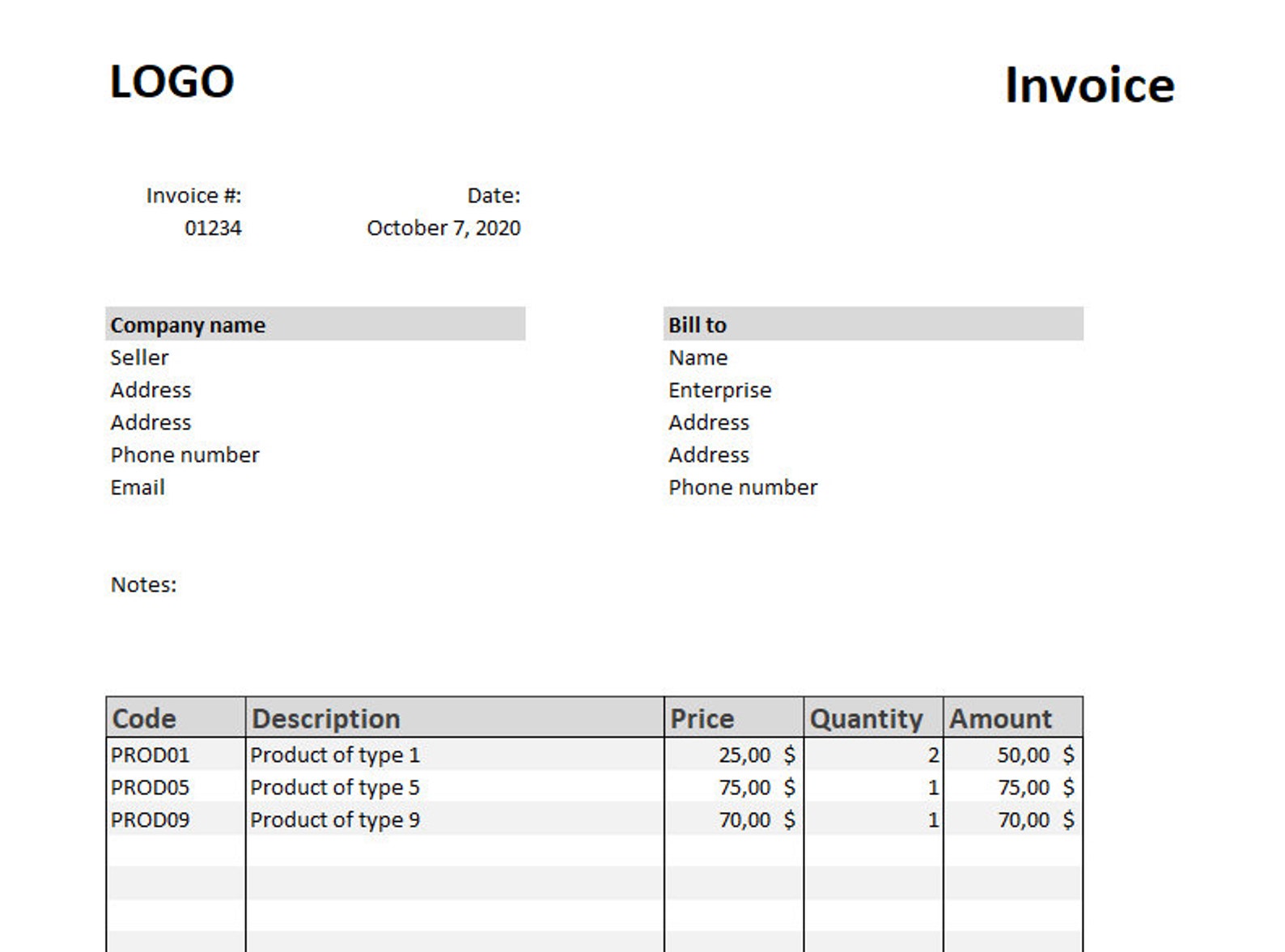 Excel Invoice Model in French - Etsy