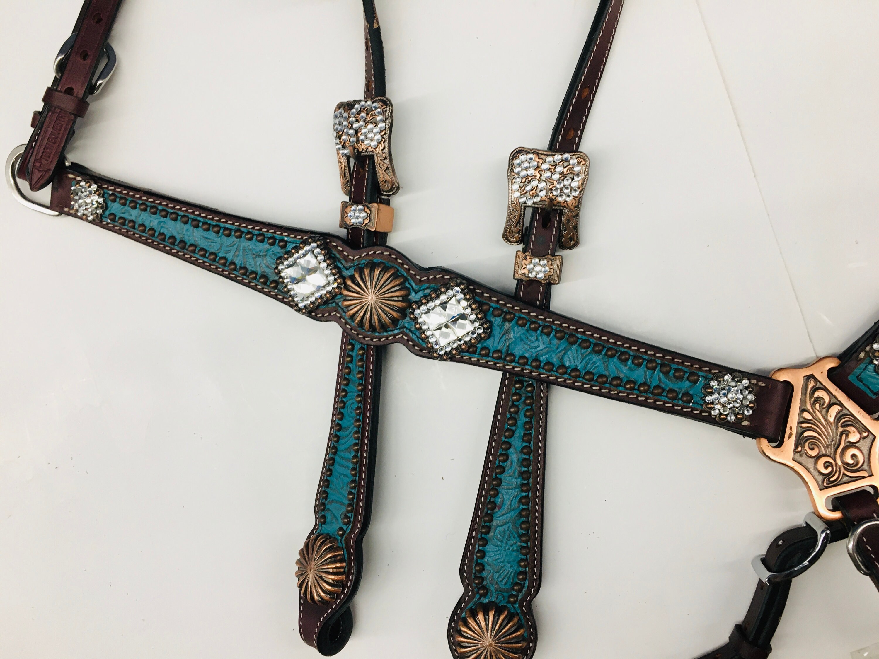 Turquoise Floral Tack Set, Turquoise LEATHER Western Bling Tack Set ...