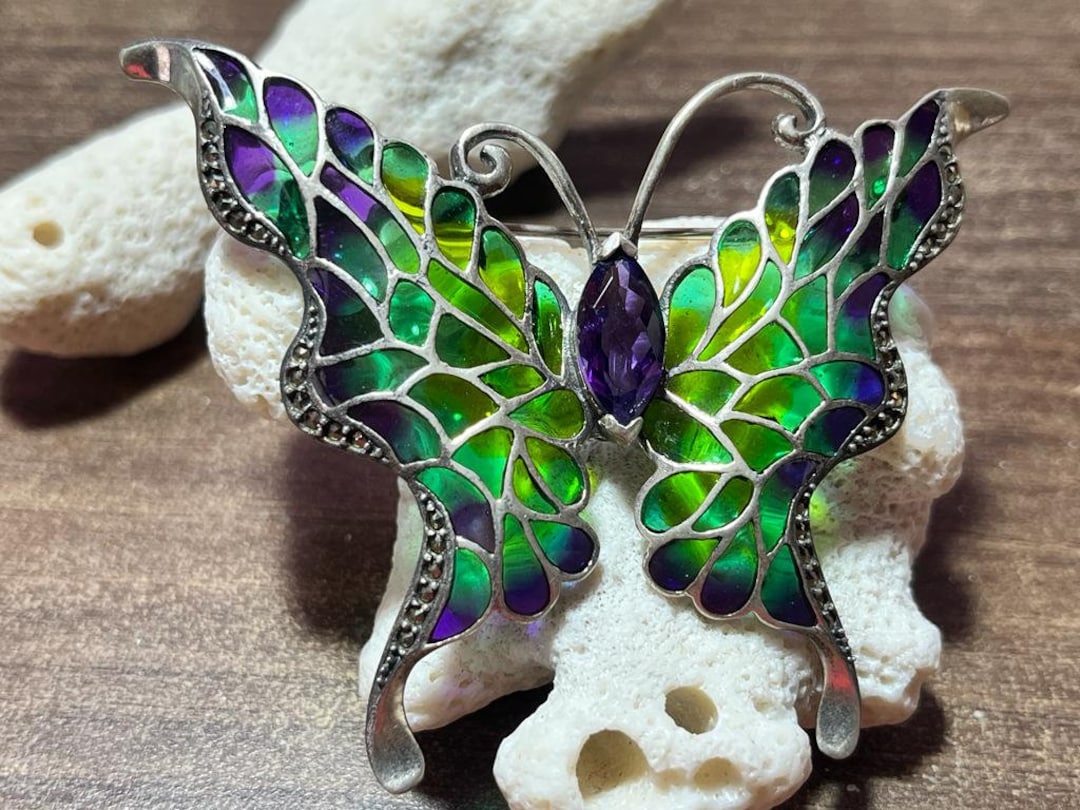Beautiful Solid Silver Butterfly Amethyst With Glass Inlay Big ...